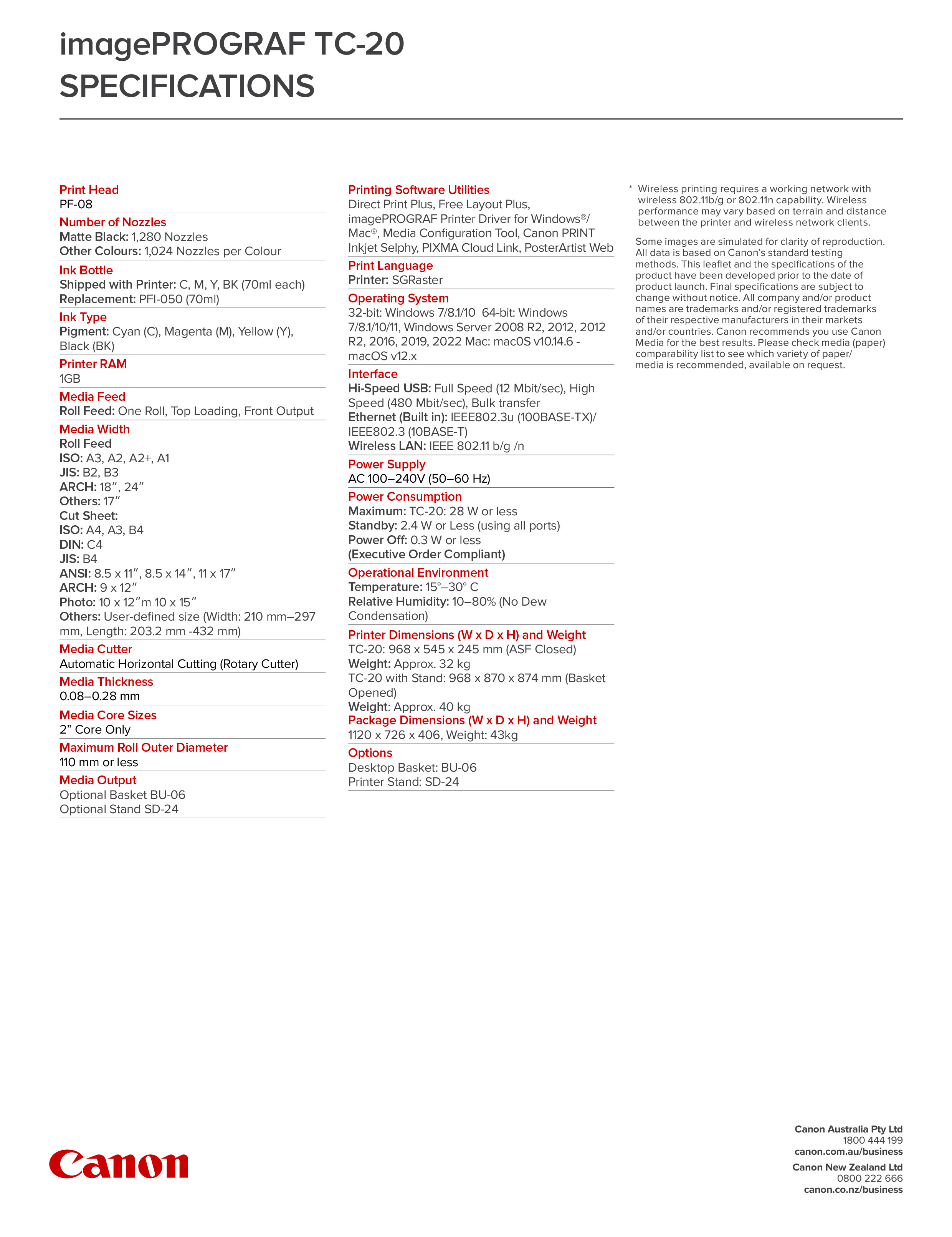 Canon imagePROGRAF TC-20 Wide Format 24" LFP Printer with Stand ...