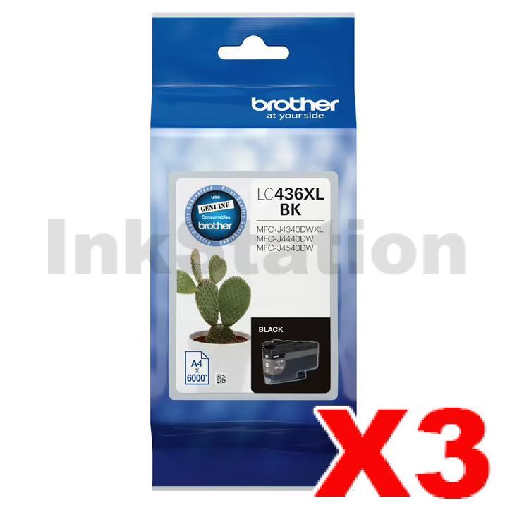 Brother 3 x Genuine LC-436XLBK High Yield Black Ink Cartridge - 6,000 ...