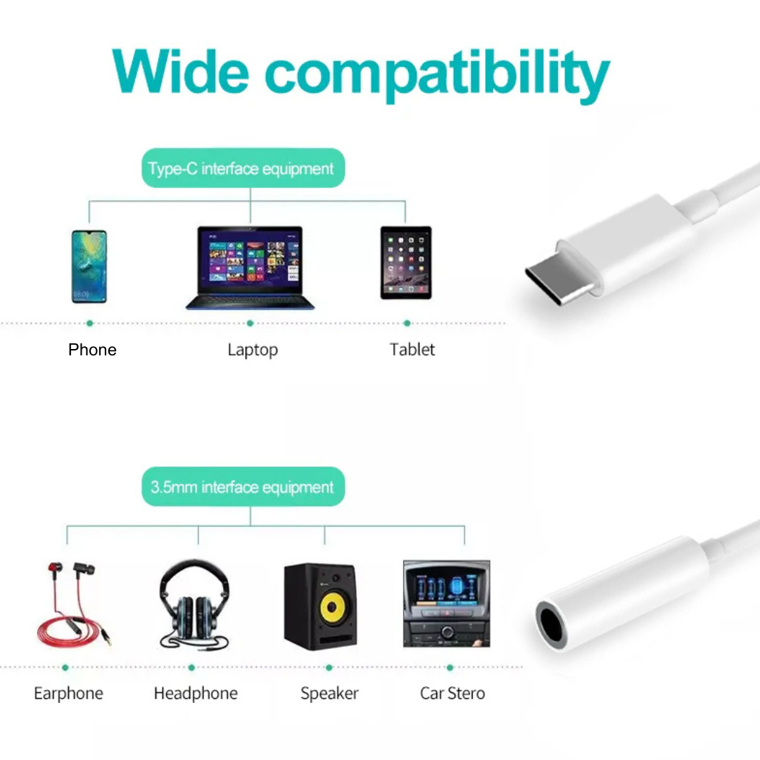 USB-C to 3.5mm AUX Audio Headphone Cable Adapter White - InkStation