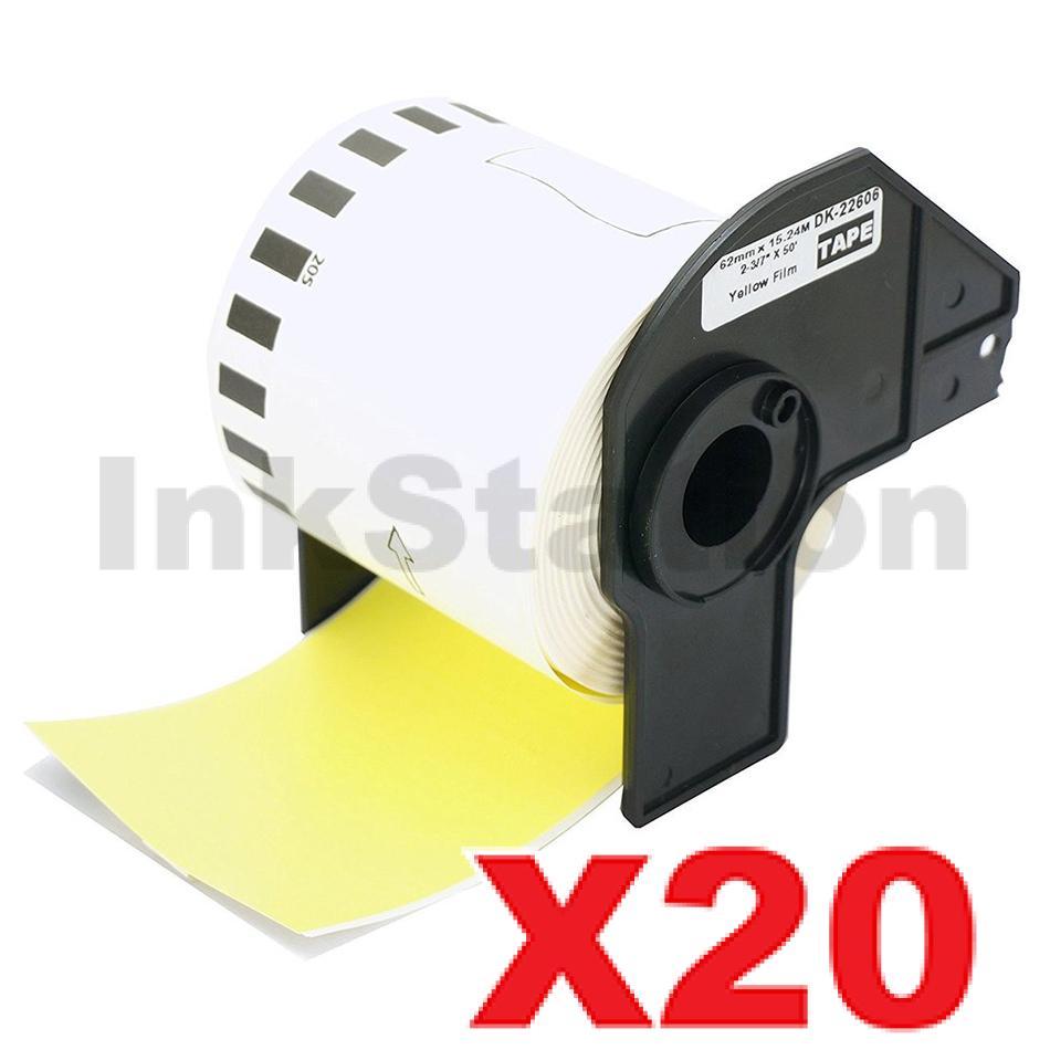 Brother 20 x DK-22606 Compatible Black Text on Yellow Continuous Film ...