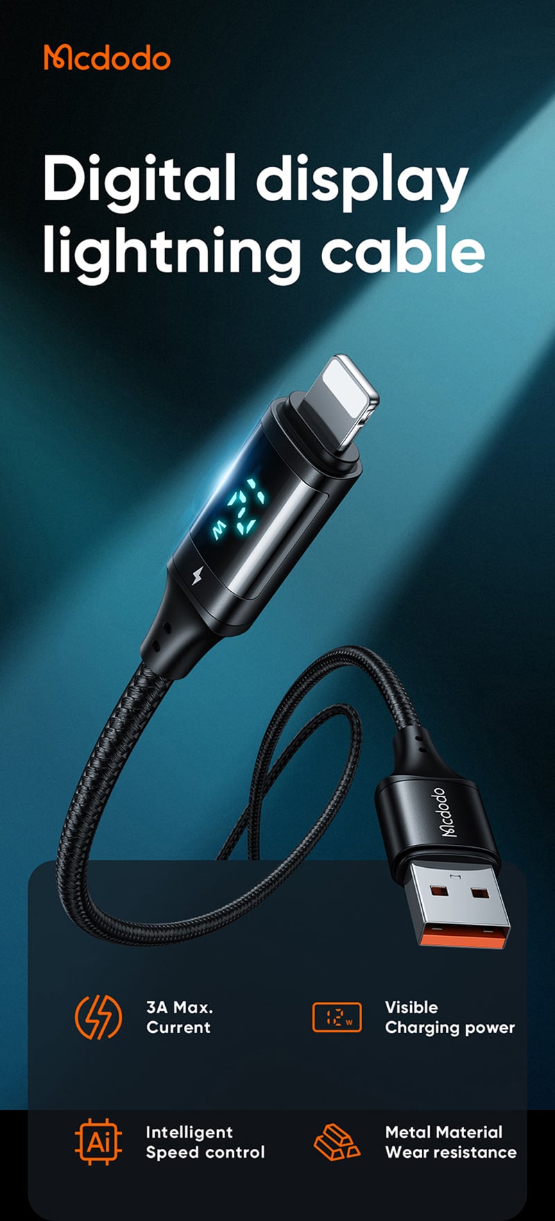 Digital HD USB-A to Lightning Fast Charging Nylon Braided Cable for ...