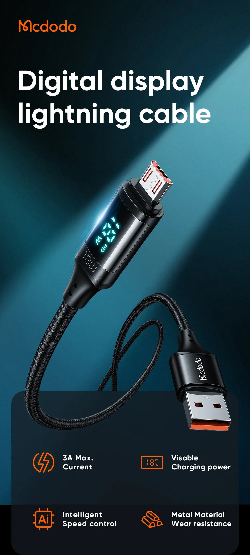 Digital HD USB-A to Micro USB Fast Charging Nylon Braided Cable - 1.2m ...