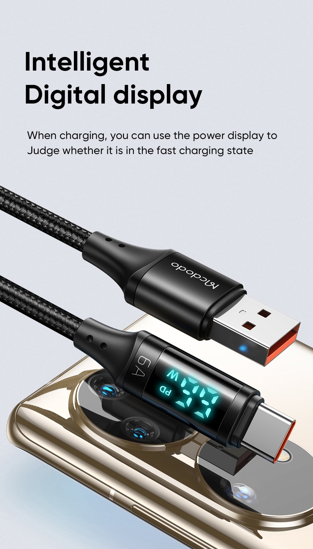 Digital HD USB-A to USB-C 66W Fast Charging 6A High Current Nylon ...