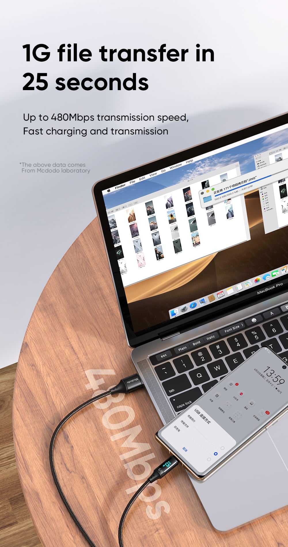Digital HD USB-A to USB-C 66W Fast Charging 6A High Current Nylon ...