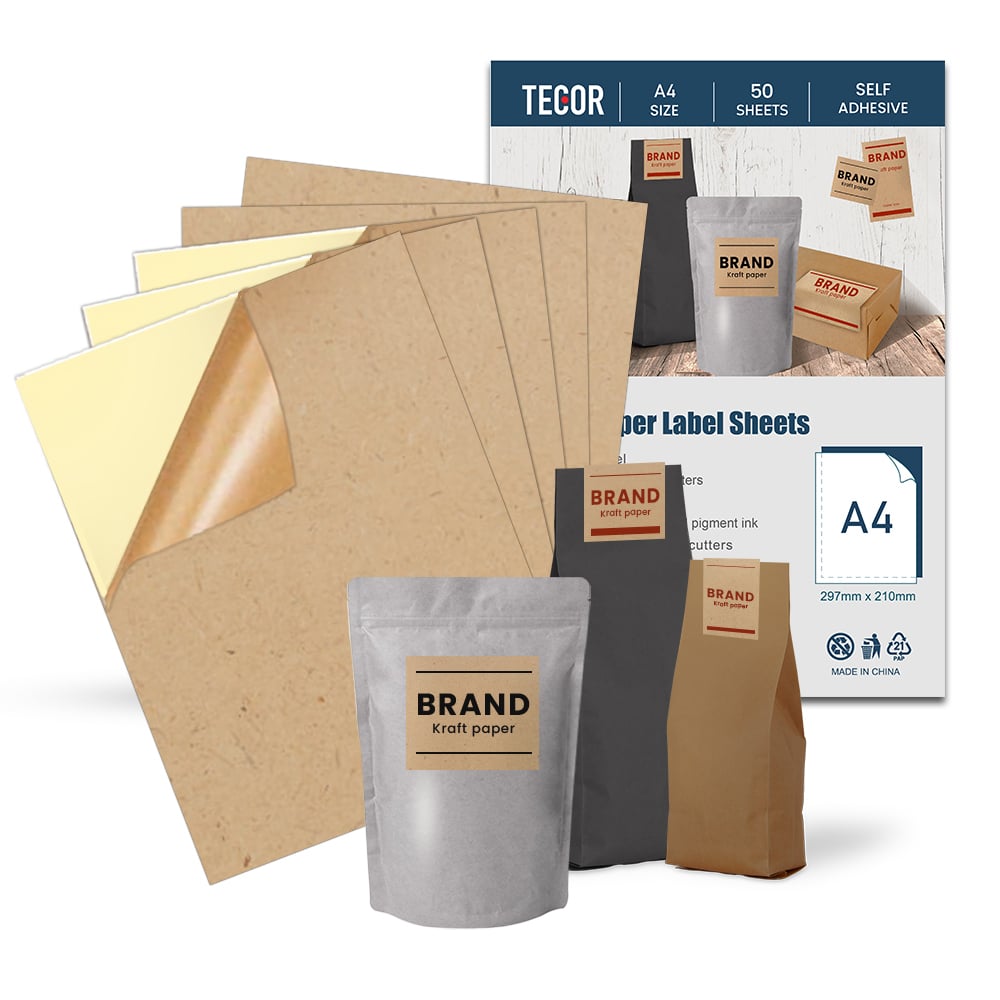 Light Brown Kraft Sticker Paper Self Adhesive Labels A4 Size - InkStation