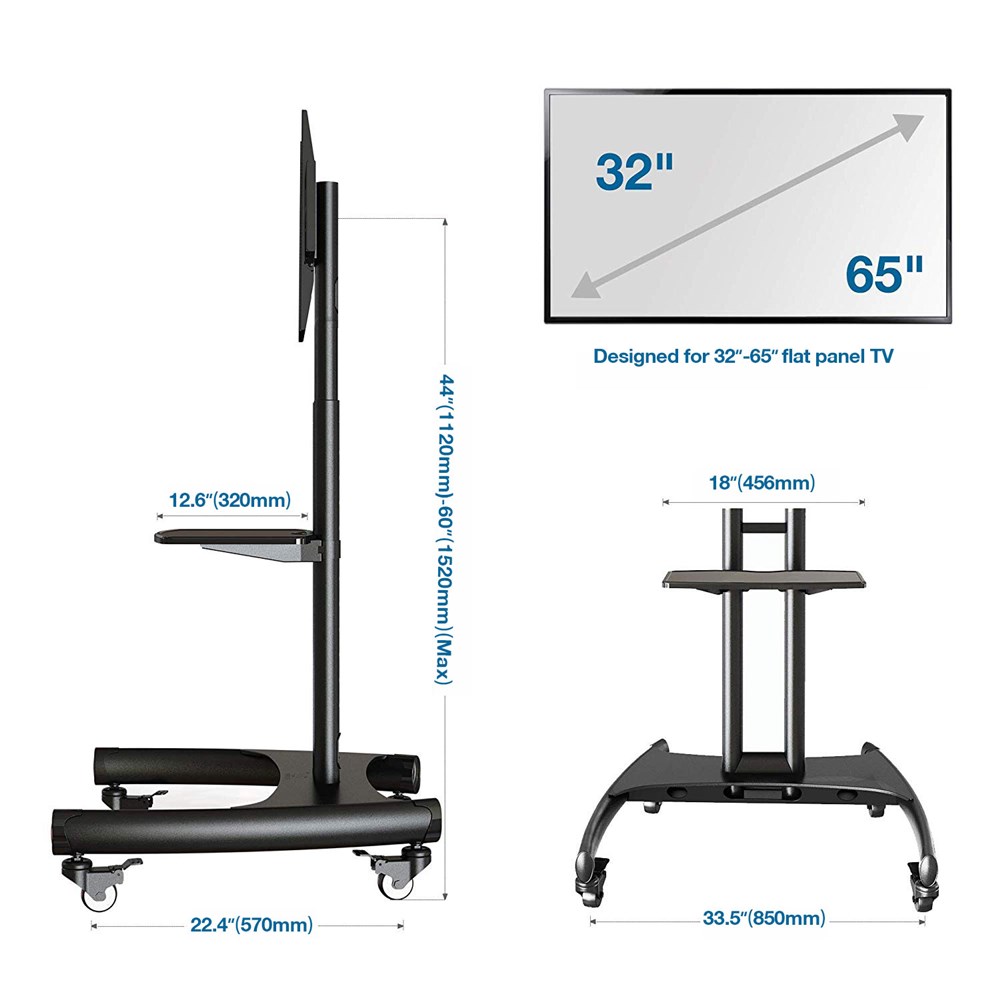 Height Adjustable TV Trolley Stand for 40" to 65" TV Screens - InkStation