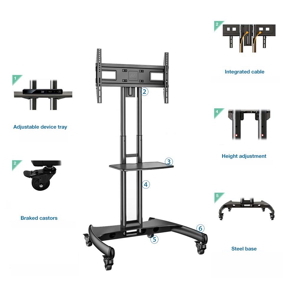 Height Adjustable TV Trolley Stand for 40" to 65" TV Screens - InkStation