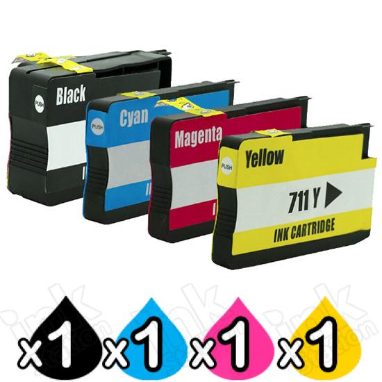 HP 4 Pack 711 Compatible Inkjet Cartridges [1BK,1C,1M,1Y] - Ink ...