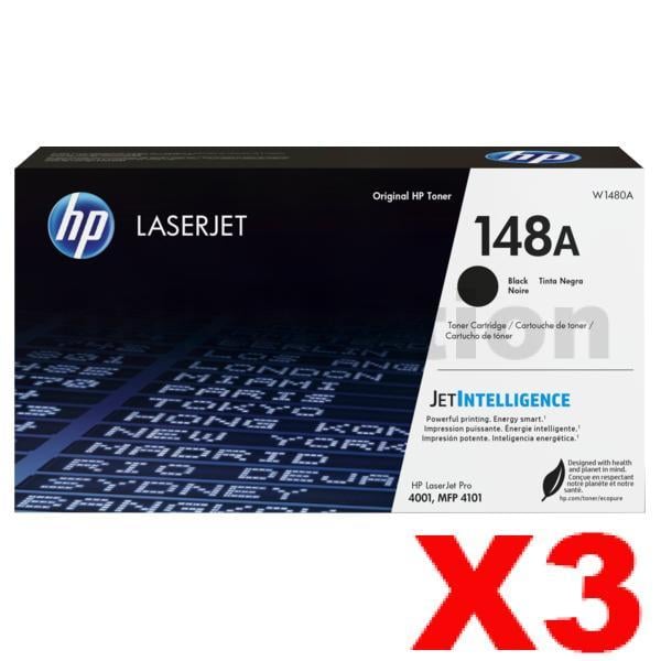 HP 3 x 148A W1480A Genuine Black Toner Cartridge - 2,900 Pages - Toner ...