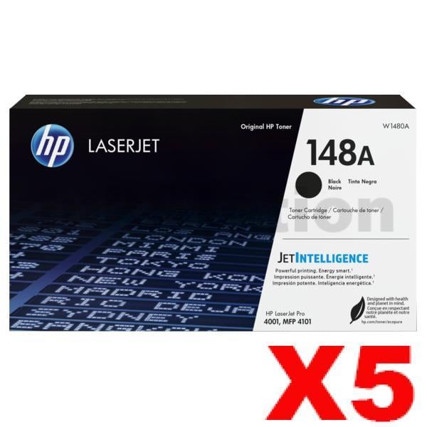 HP 5 x 148A W1480A Genuine Black Toner Cartridge - 2,900 Pages - Toner ...