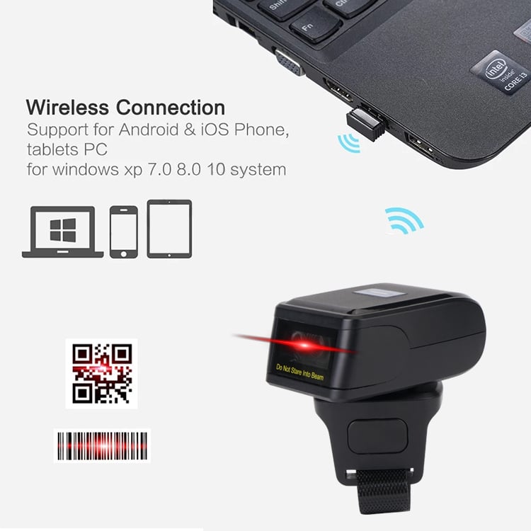 2D Bluetooth Wearable Ring Barcode Scanner Wireless Portable BQR Code ...