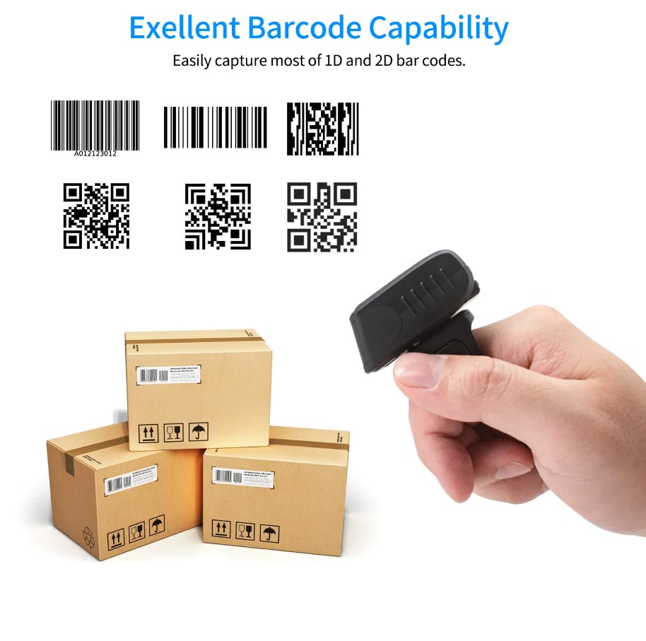 2D Bluetooth Wearable Ring Barcode Scanner Wireless Portable BQR Code ...