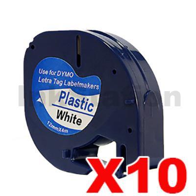 Dymo 10 x SD91201 / 91331 Compatible 12mm x 4m Black on White LetraTag Label Plastic Tape ...