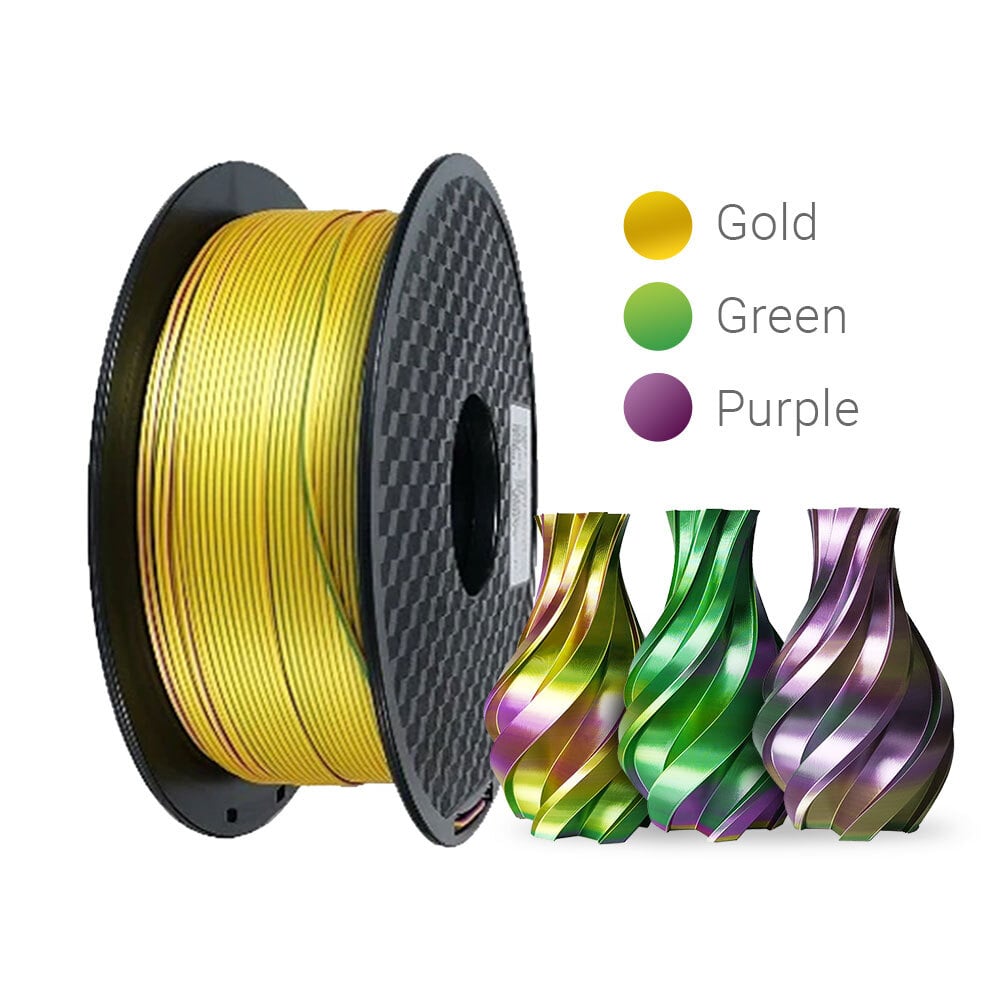 1 x Silk PLA 3D Filament 1.75mm Tricolour Gold & Green & Purple - 1KG ...