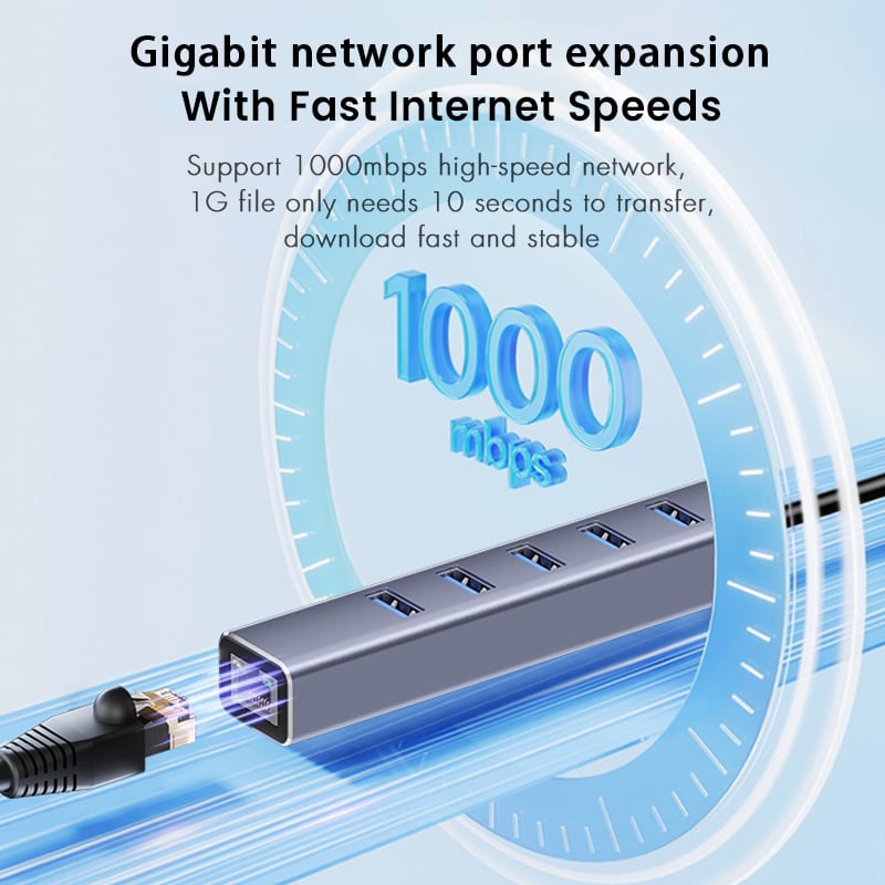 6-In-1 USB-C to USB-A x 5 AND RJ45 Ehthernet Port SuperSpeed Data ...