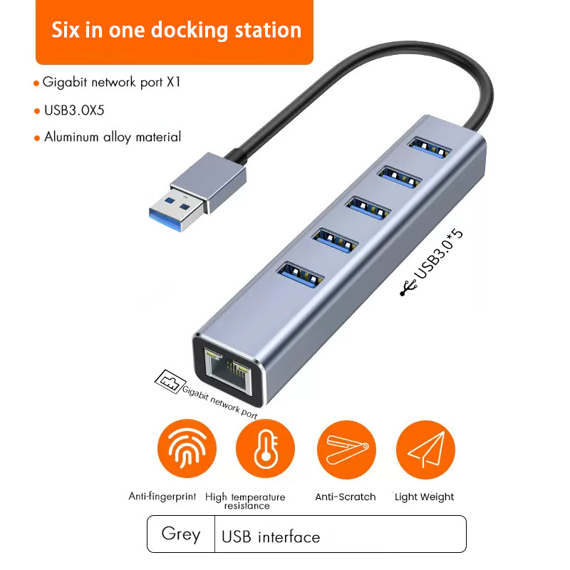 6-In-1 USB-A to USB-A x 5 AND RJ45 Ehthernet Port SuperSpeed Data ...