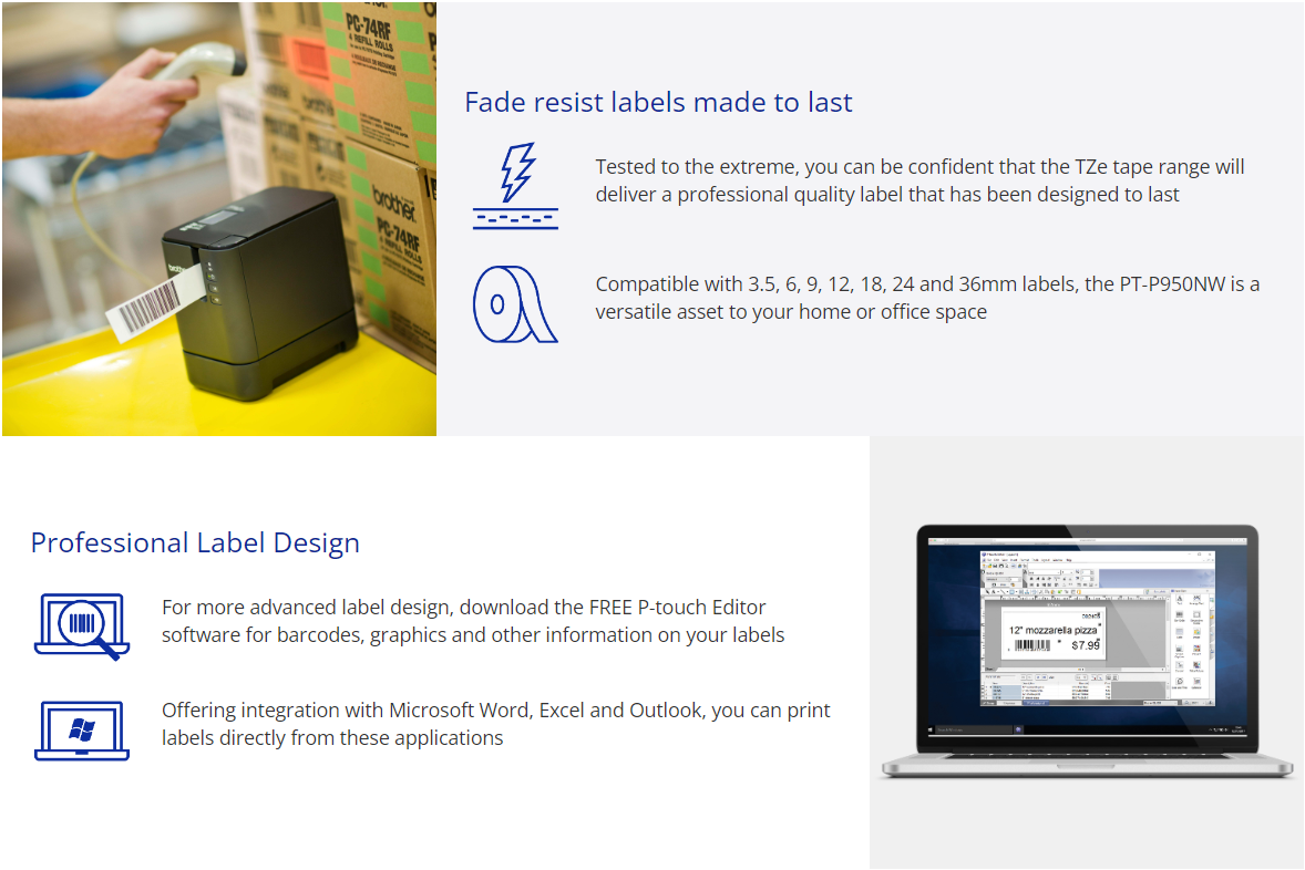 Brother PT-P950NW Professional Desktop Label Printer - USB, Wi-Fi ...