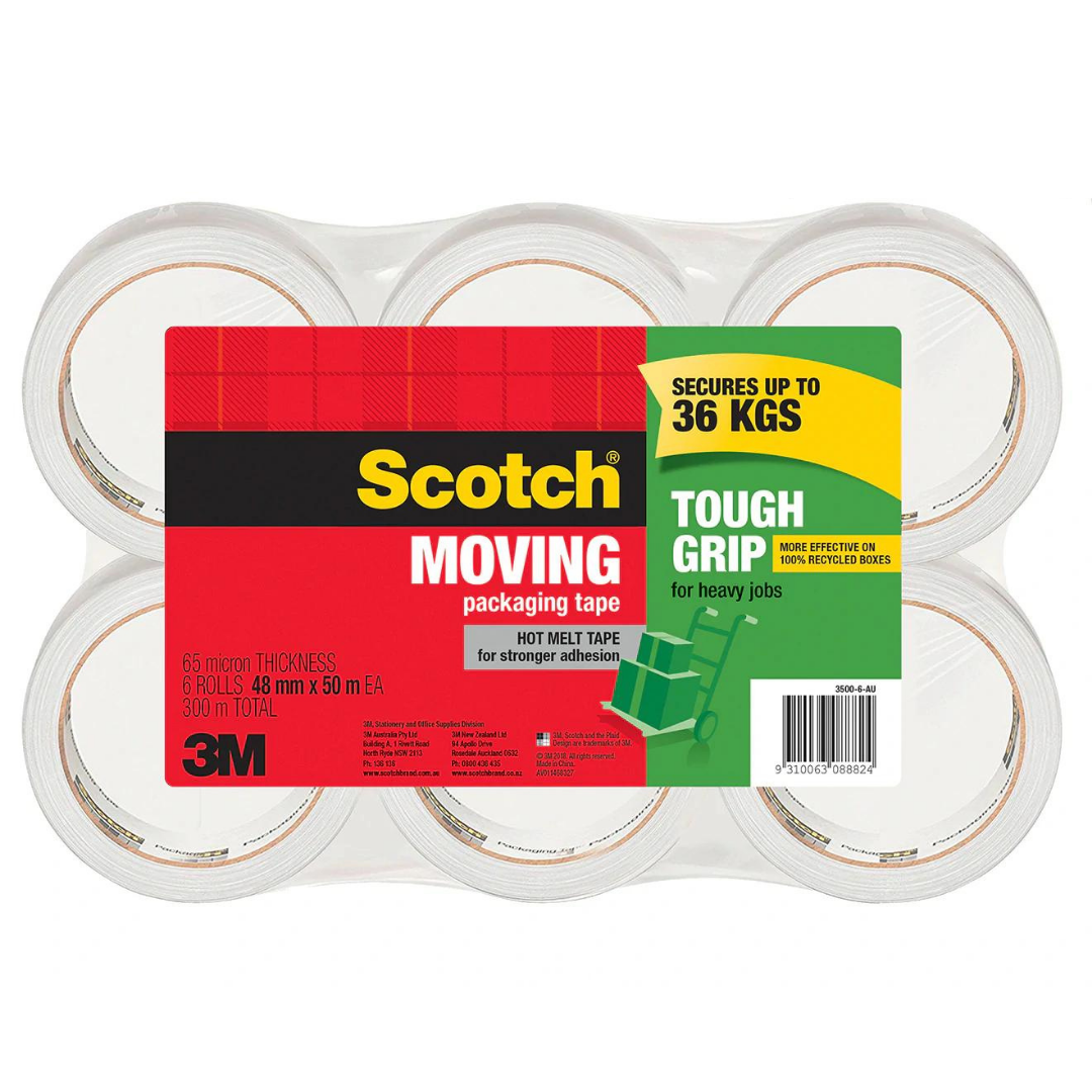 Scotch Tough Grip Moving Packaging Tape 48mm x 50m - Pack of 6 Rolls ...