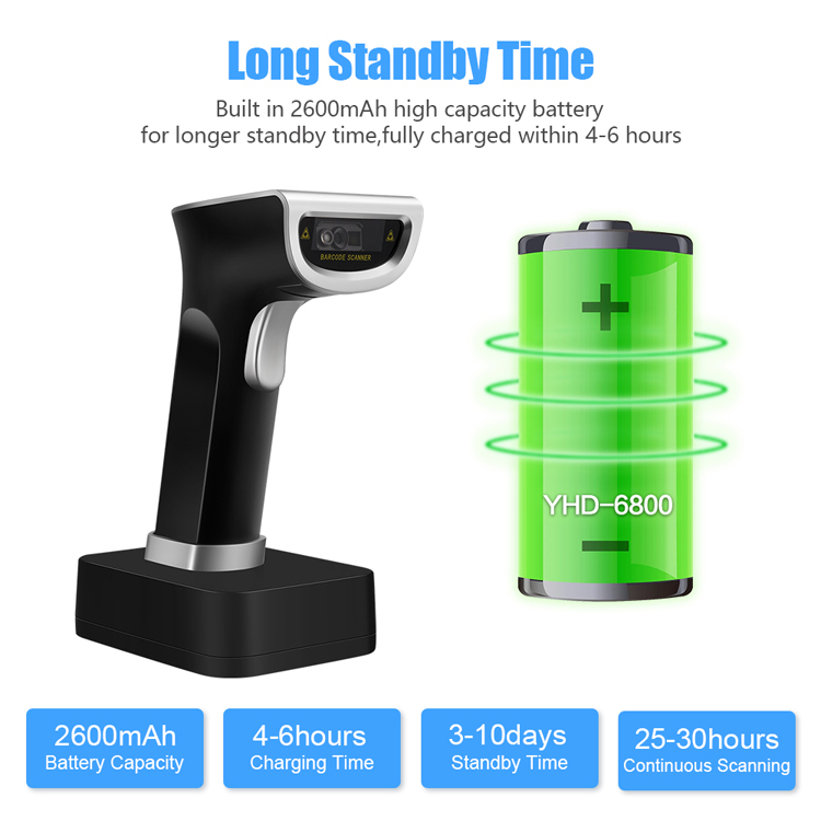 Wireless 2D Barcode Scanner with Power Button & Built-in Battery ...