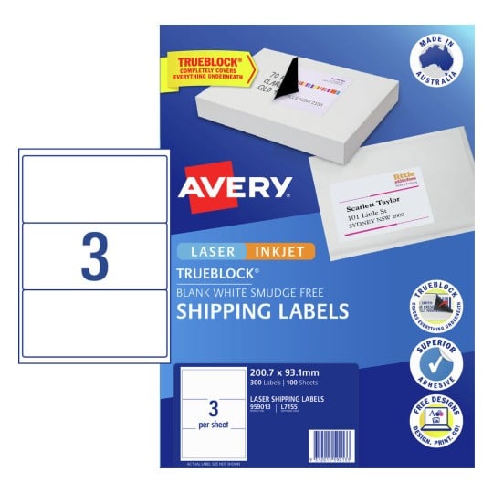 Avery #959035 TrueBlock White Laser Inkjet Filing Labels 4UP 200 x 60mm ...