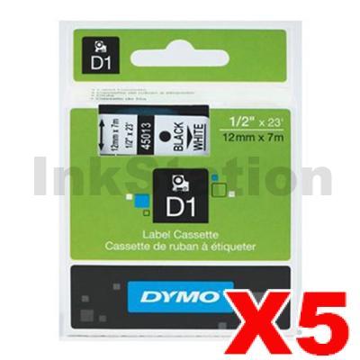 Dymo 5 x SD45013 / S0720530 Genuine 12mm Black Text on White Label ...