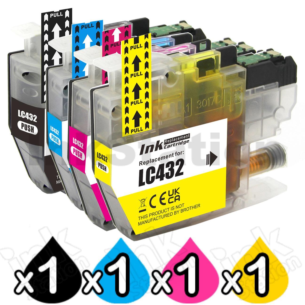 Brother 4 Pack Compatible LC-432 Ink Cartridges Combo [1BK, 1C, 1M, 1Y ...