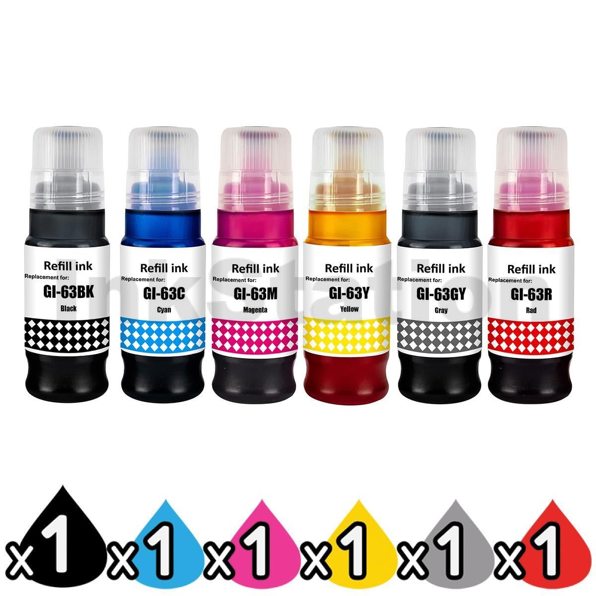 Canon 6-Pack Compatible GI63 Ink Bottle [1BK,1C,1M,1Y,1GY,1R] - Ink ...