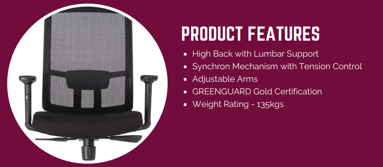 Rapidline Kal Task High Back Mesh Office Chair with Adjustable Arms ...