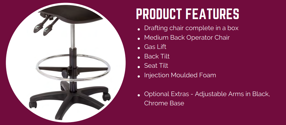 Commercial Grade Medium Back Drafting Chair with 3yr Warranty Rapidline ...