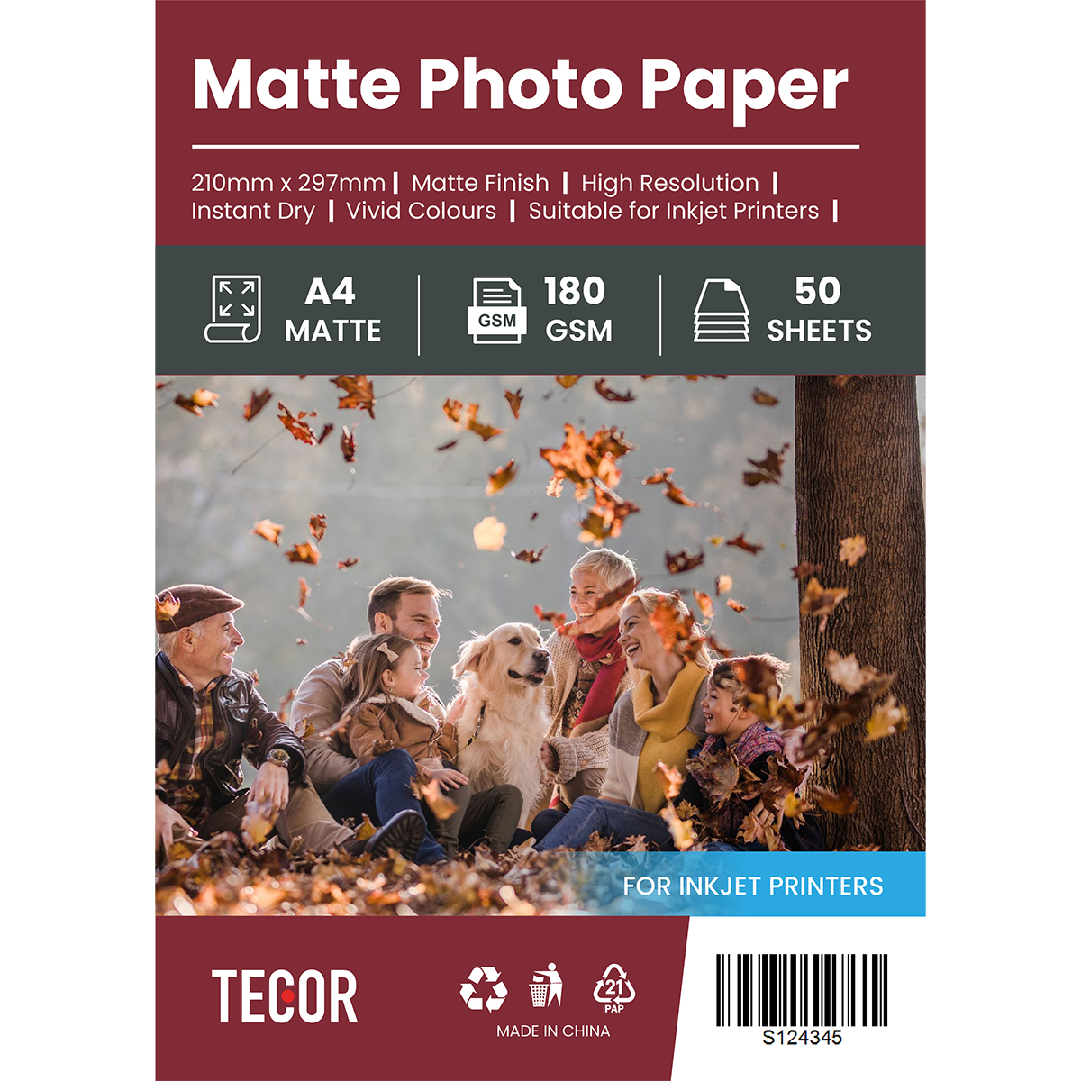 Matte Photo Paper 180GSM A4 Size for Inkjet Printers - 50 sheets per ...