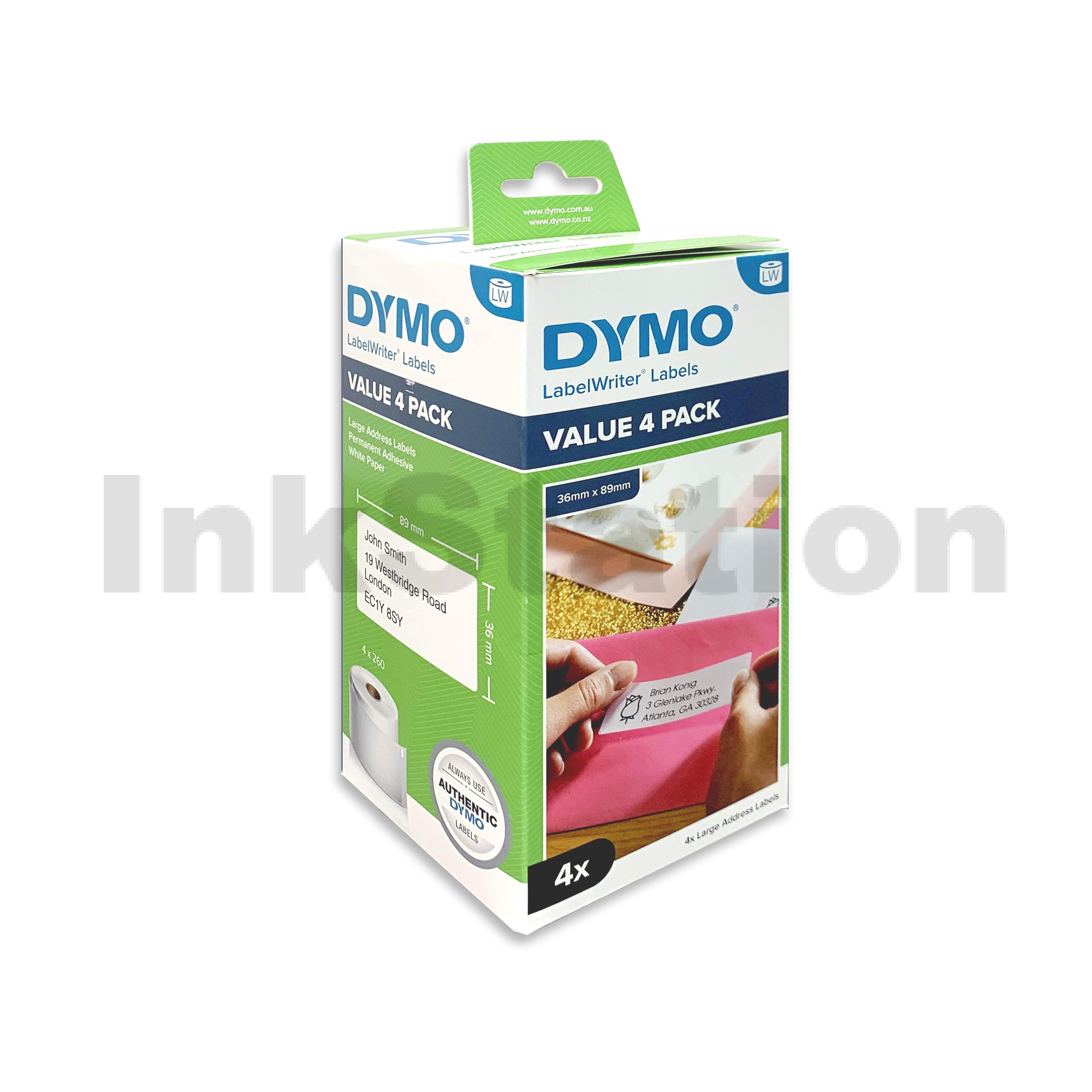 Dymo 4 Rolls Single SD99012 / S0722400 Genuine White Label Roll 36mm x ...