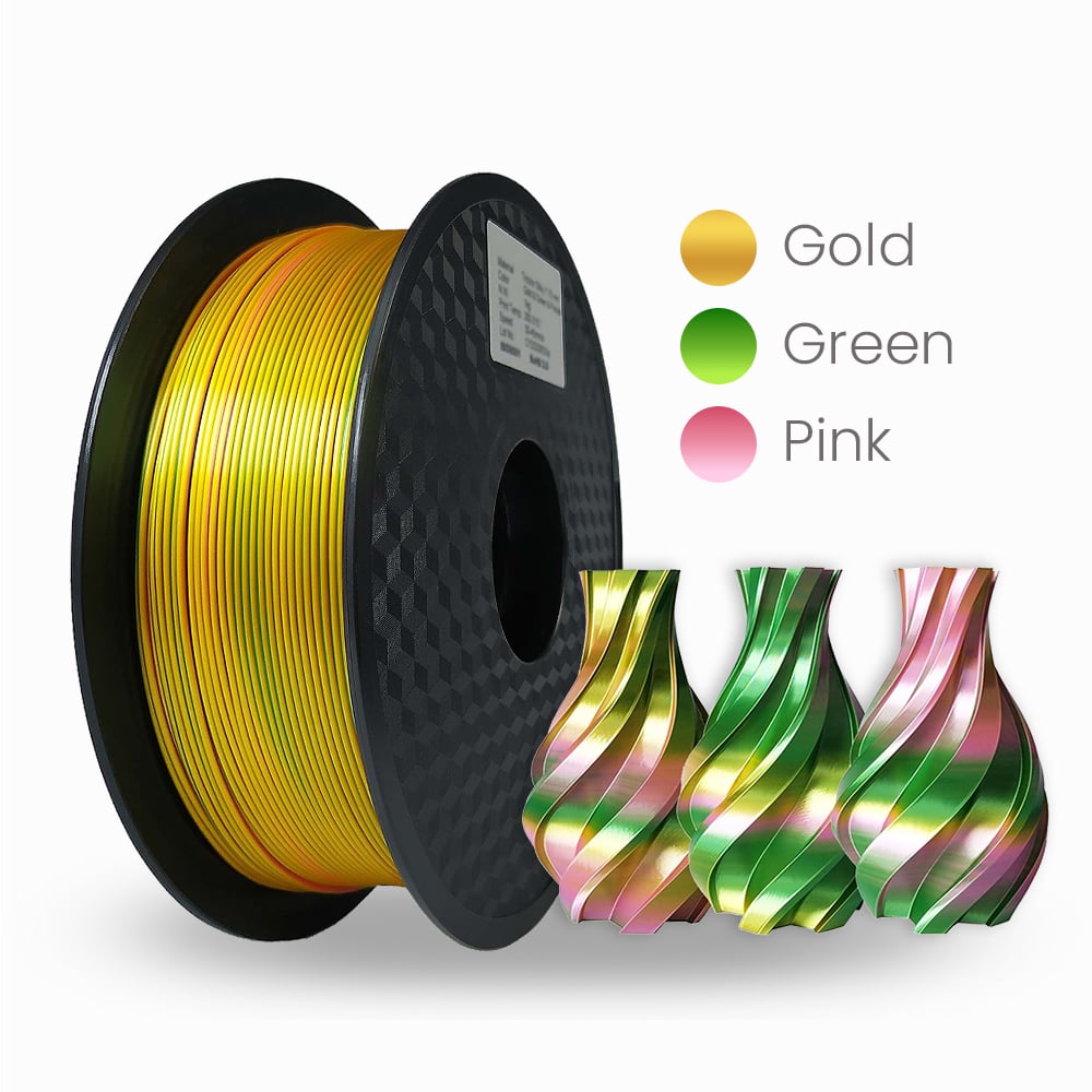 1 x Silk PLA 3D Filament 1.75mm Tricolour Gold & Green & Pink - 1KG ...