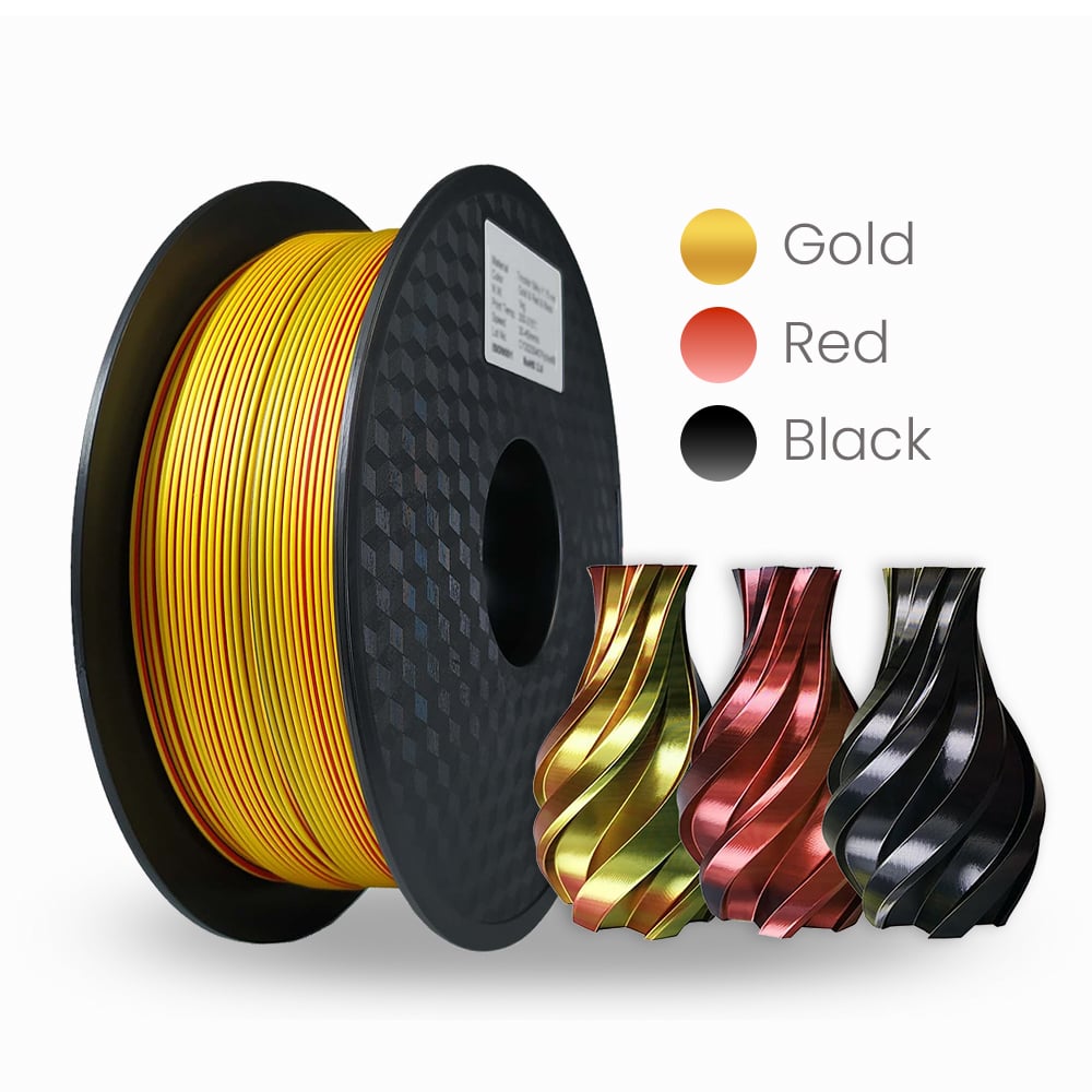 1 x Silk PLA 3D Filament 1.75mm Tricolour Gold & Red & Black - 1KG ...