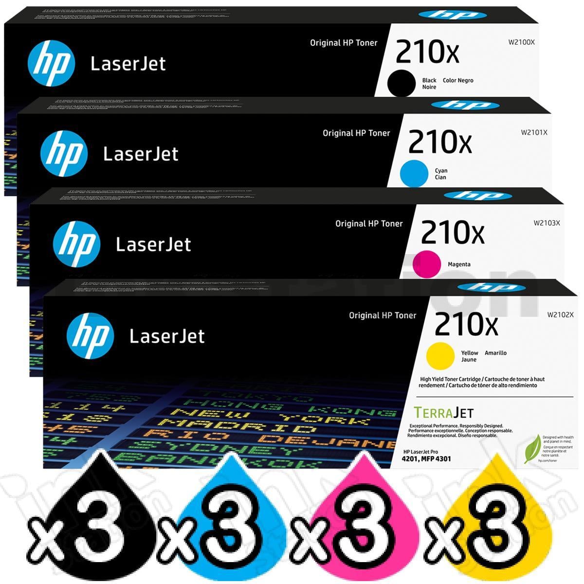 HP 3 Sets of 4 Pack 210X W2100X-W2103X Genuine High Yield Toner ...