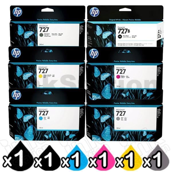 HP 6 Pack 727 / 727B Genuine Inkjet Cartridges 3WX19A, 3WX14A, 3WX15A ...