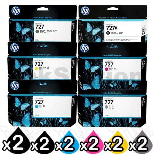 HP 2 Sets of 6 Pack 727 / 727B Genuine Inkjet Cartridges 3WX19A, 3WX14A ...