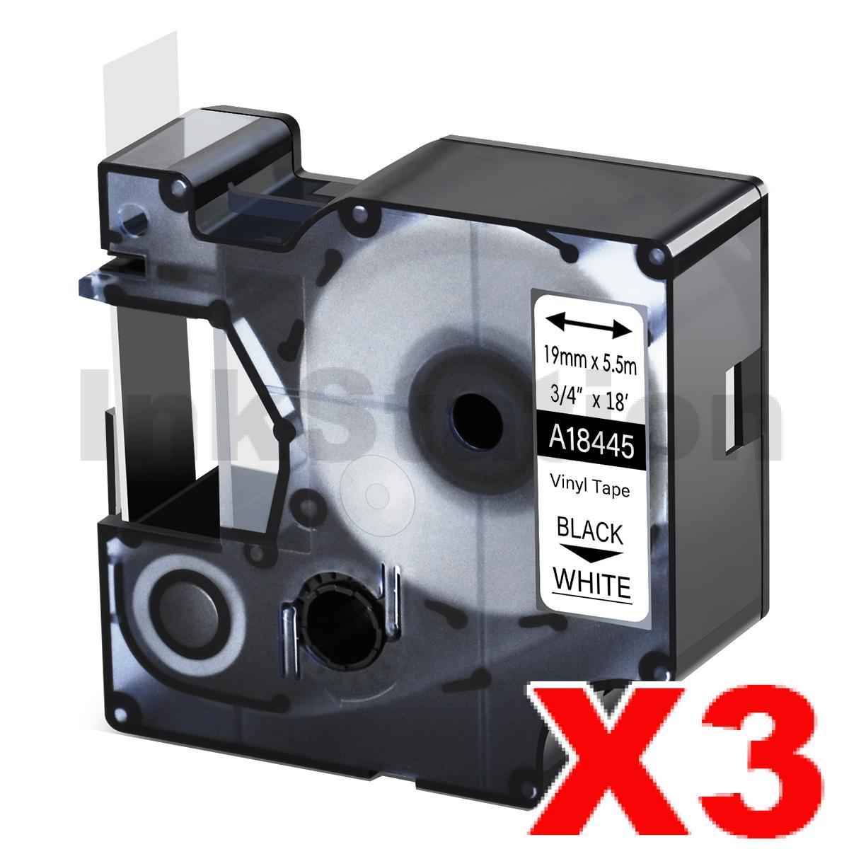 Dymo 3 x SD18445 Compatible 19mm Black Text on White Vinyl Industrial ...
