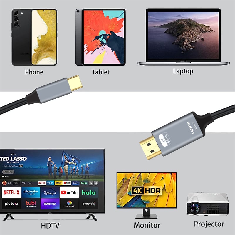 USB-C to HDMI 2.0 Cable 4K@60Hz Aluminium Alloy - 2m - InkStation