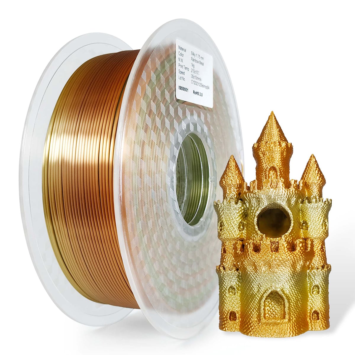 1 x Silk PLA 3D Filament 1.75mm Rainbow Candy PRC6 (Black+Red+Yellow ...