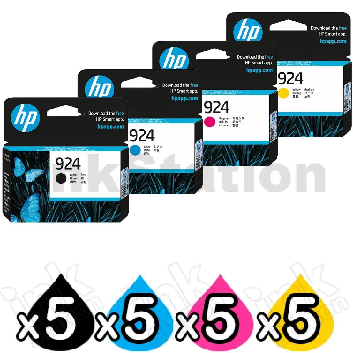 HP 20 Pack 924 Genuine Ink Cartridges Combo 4K0U3NA - 4K0U6NA [5BK,5C ...