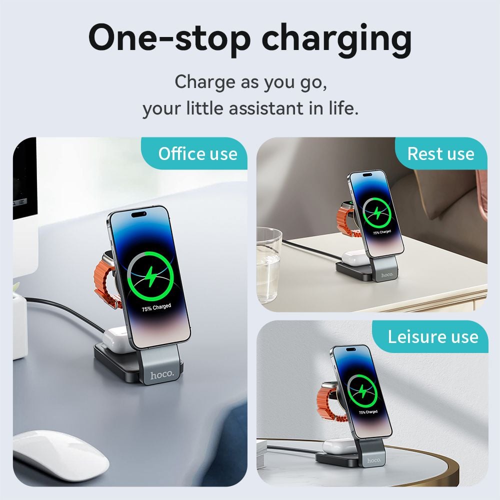 3-In-1 Magnetic 15W Wireless Fast Charger Hoco CQ3 - InkStation