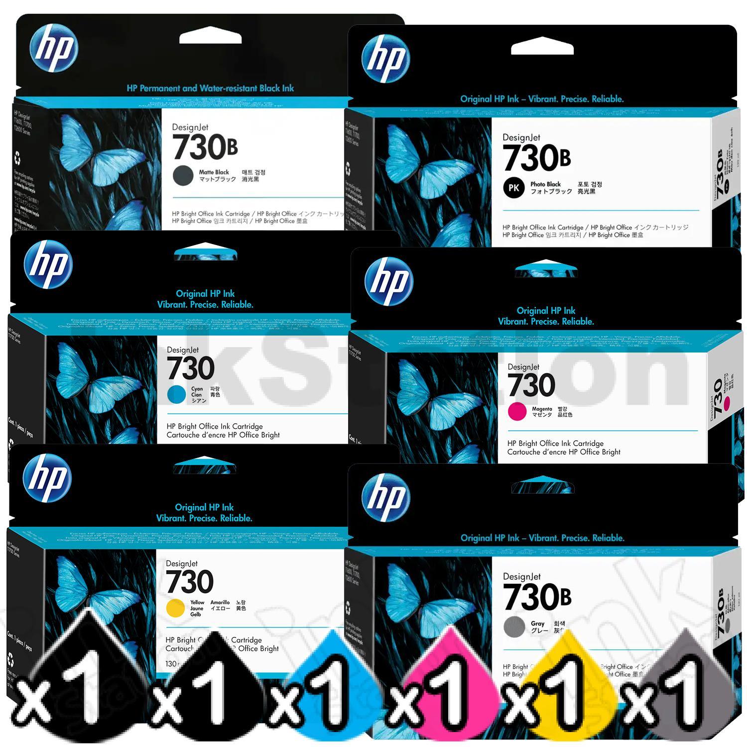 HP 6 Pack 730 Genuine 130ML DesignJet Inkjet Cartridge 3ED43A-3ED45A ...
