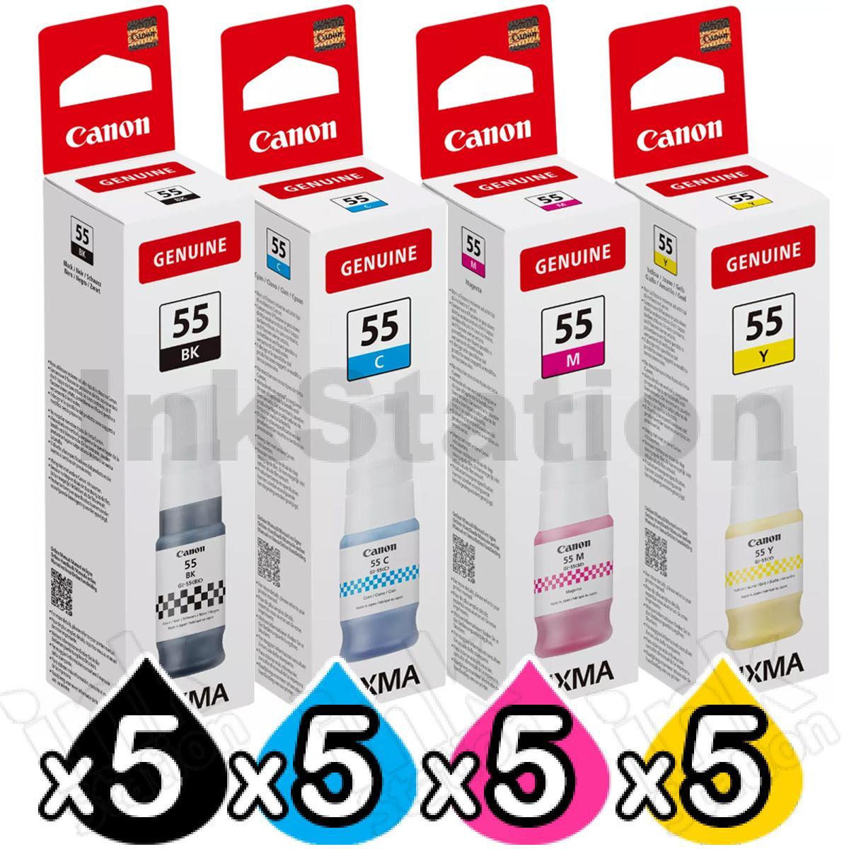 Canon 20-Pack Genuine GI-55 Ink Bottle Combo [5BK,5C,5M,5Y] - Ink ...