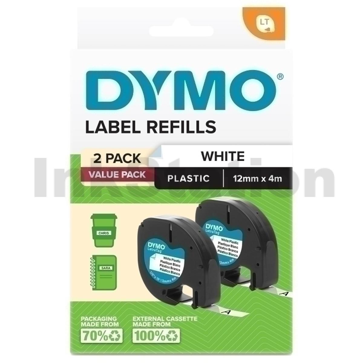 Dymo 2191235 Genuine 12mm x 4m Black on White LetraTag Label Plastic ...