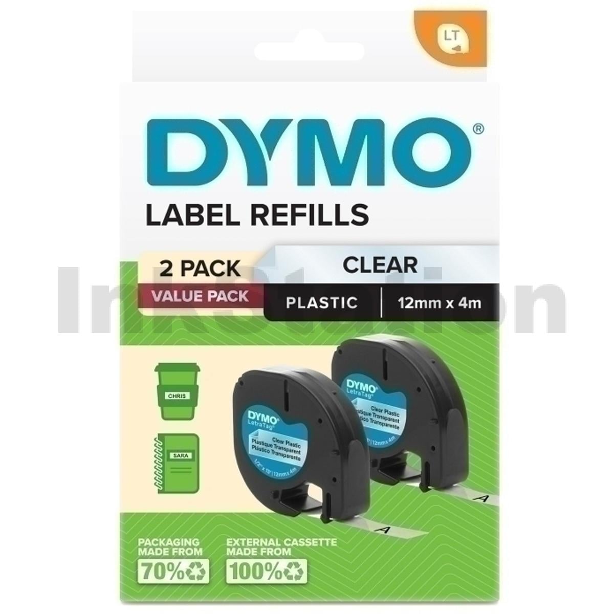 Dymo 2191233 Genuine 12mm x 4m Black on Clear LetraTag Label Plastic ...