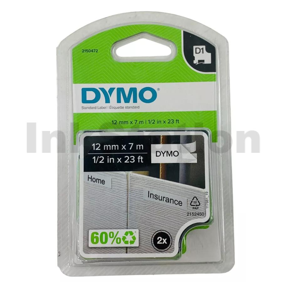 Dymo 2150472 Genuine 12mm Black Text on White Label Cassette - 7 meters ...