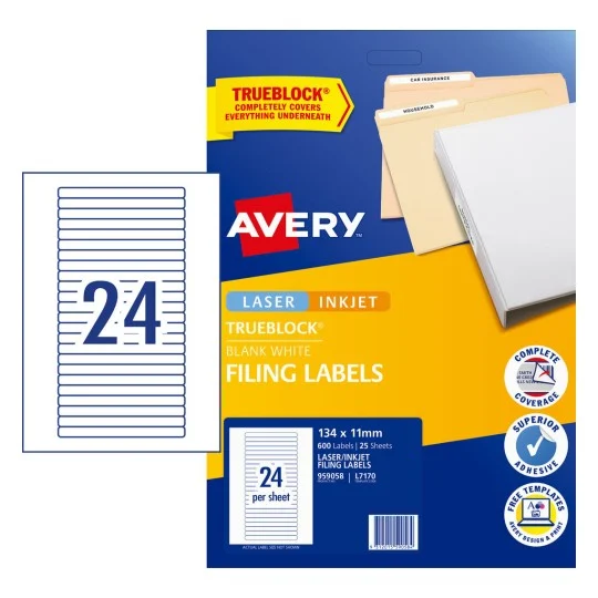 Avery #959058 TrueBlock White Laser Inkjet Filling Labels 24UP 134 x ...