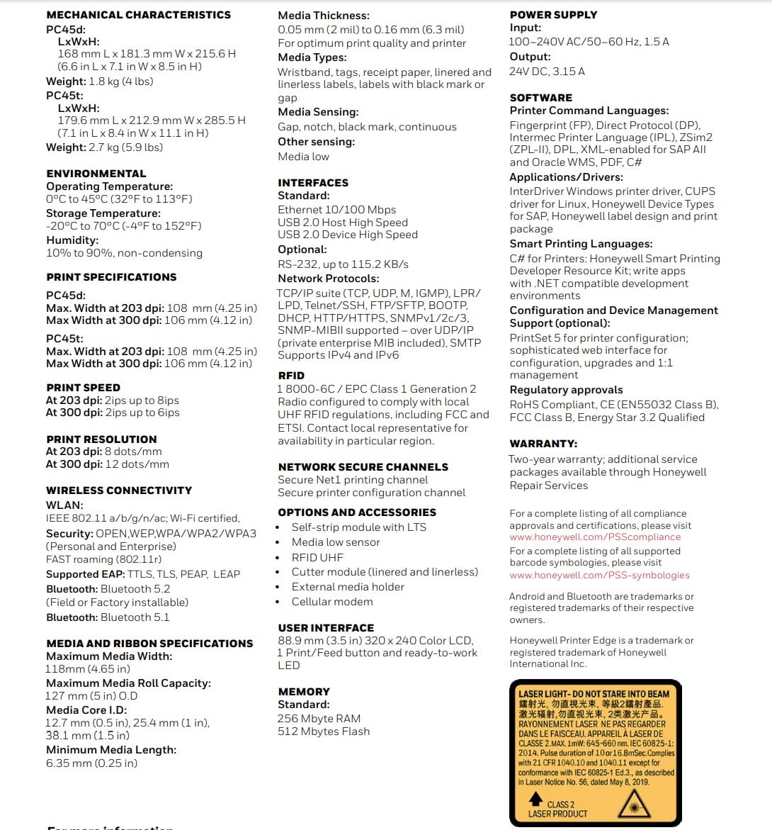 Honeywell PC45D 4-Inch Desktop Direct Thermal Label Printer 203DPI ...