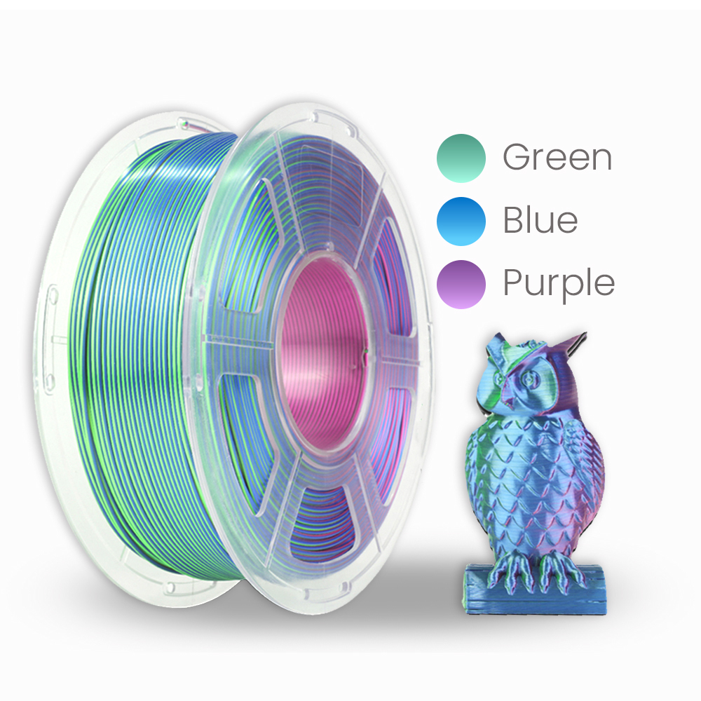 Silk PLA+ 3D Filament 1.75mm Tricolour Blue & Green & Purple - 1KG/Roll ...