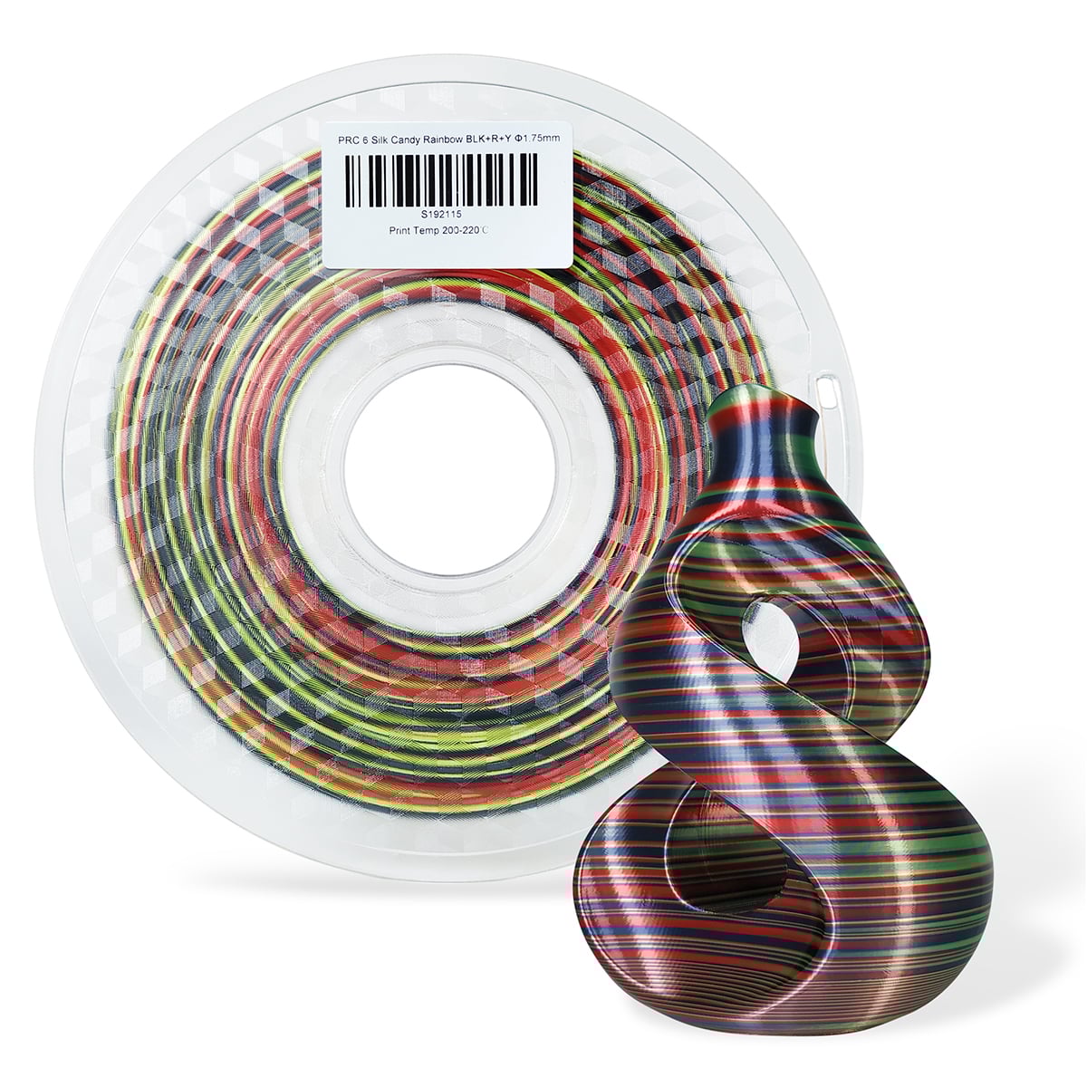 1 x Silk PLA 3D Filament 1.75mm Rainbow Candy PRC6 (Black+Red+Yellow ...